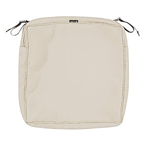 Classic Accessories Montlake FadeSafe Water-Resistant 19 x 19 x 3 Inch Square Outdoor Seat Cushion Slip Cover, Patio Furniture Chair Cushion Cover, Antique Beige, Patio Furniture Cushion Covers