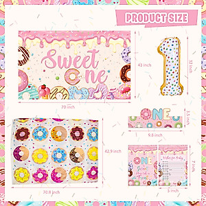 LXlucktim Donut Birthday Party Supplies for 1 Year Old Girl, 150 Pcs Sweet One Party Decorations for Girls Baby - Backdrop, Tablecloth, Crown, Poster