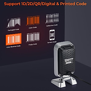 MUNBYN 1D 2D Barcode Scanner IOBC01 Hands-Free Barcode Scanner Omnidirectional PDF417 Data Matrix QR USB Wired Reader, Auto/Manual Destktop Scanner Support Paper/Screen Barcode, Plug & Play