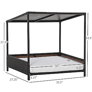 PawHut Wicker Dog House Raised Rattan Puppy Bed Cat Shelter for Indoor Outdoor Garden Patio Pet Sofa with Removable Cushion for Medium Sized Pet Brown