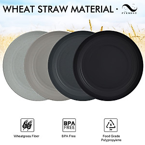PYRMONT Dinner Plates Set of 8 Unbreakable Wheat Straw Plates 10-inch Large Plates Plastic Plates Reusable Dishwasher and Microwave Safe Unbreakable Plates for Kids (Grey Stone)