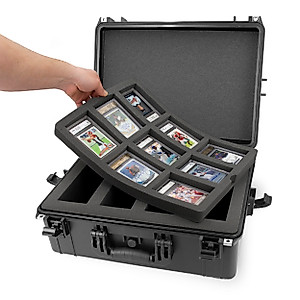 CASEMATIX XL Graded Card Storage Box Fits 160+ BGS PSA Graded Cards, Waterproof Graded Sports Card Display and Trading Card Case With Custom Foam Card Dividers and Removable Graded Card Display