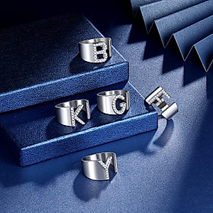 beautlace Letter B Rings Adjustable Silver Plated Initial B Alphabet Open Ring with Cubic Zirconia Jewelry for Men and Women KR0037B-W