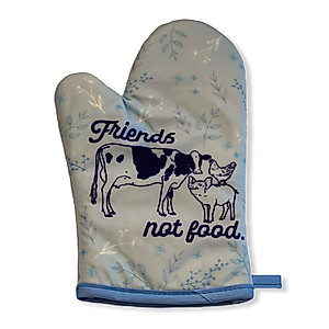 Friends Not Food Oven Mitt Cow Pig Chicken Vegan Plant Based Graphic Baking Glove Funny Graphic Kitchenwear Funny Food Novelty Cookware Grey Oven Mitt