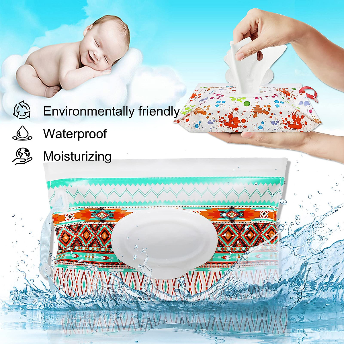 4 Pack Baby Refillable Wet Wipe Dispenser, Reusable Wipe Holder Wipes Pouch Container, Portable Travel Wipes Holders & Case, Eco Friendly and Lightweight Wipes Pouch