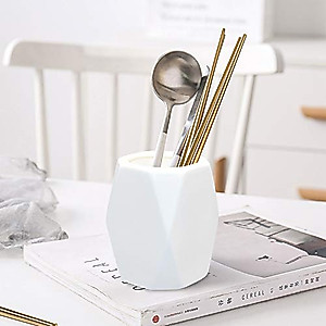 2 Pack Ceramic Pencil Holder,White Geometric Pen Cup Makeup Brush Holder for Girls Women,Desk Accessories Holder,Durable Desktop Organizer Pen Holder Ideal Gift for Office Home (White)