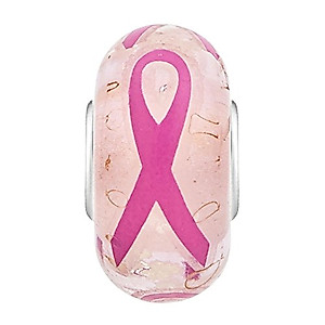 CharmSStory Sterling Silver Breast Cancer Awareness Pink Ribbon Murano Glass Charms Beads For Bracelets