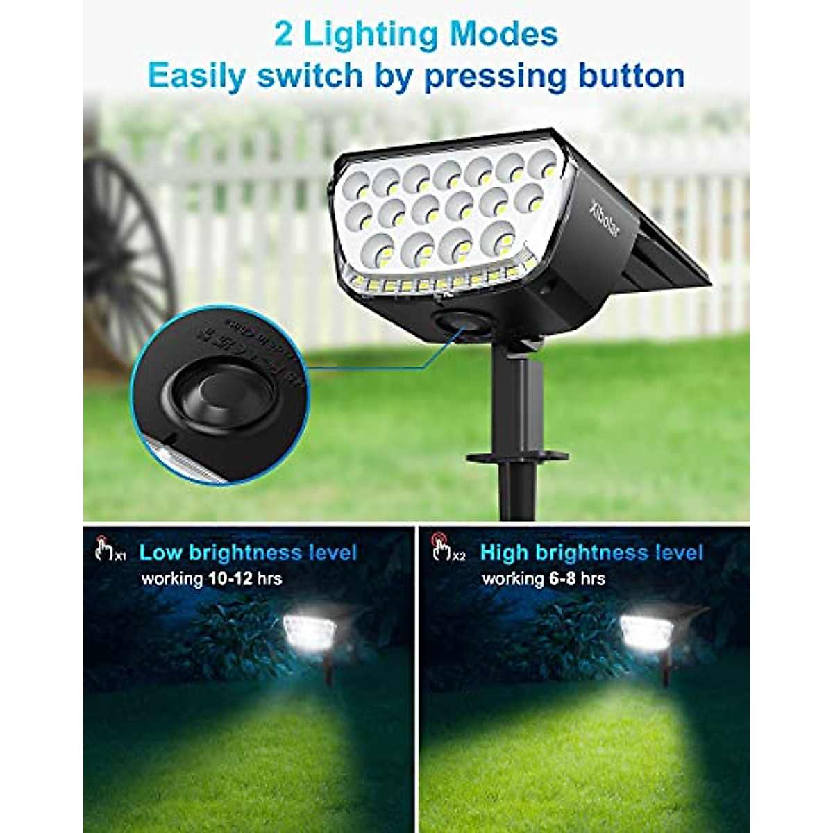 Xibolar Solar Spot Lights Outdoor [2 Pack], 32 LED Solar Powered Landscape Spotlights, IP65 Waterproof Solar Outdoor Lights, Auto On/Off 2 Modes Lighting for Yard Pathway Porch Patio(Cool White)