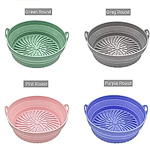 HIDDIT Foldable Air Fryer Silicone Pan, Set of 2 Air Fryer Silicone Lined Baking Pan Tray Multifunctional Grilling Mat Food Safe Non-Stick Air Fryer Basket Oven Accessories, Reusable (Color : Green,