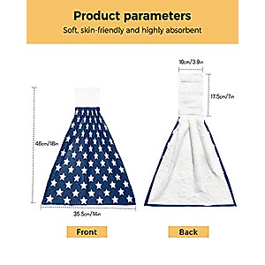 WARM TOUR 2Pcs Kitchen Hanging Towel Independence Day White Pentagram on Navy Blue,Absorbent Soft Hand Tie Towel with Loop USA Flag Stars,Tea Bar Dish Cloth Dry Towel for Bathroom