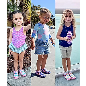 STQ Girls Water Shoes Quick Dry Summer Sports Beach Swim Pool Outdoor Sandals (Toddler/Little Kid) Pink/Rainbow 5 M US Toddler