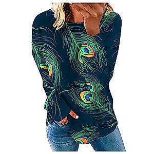 Mittory Womens Casual Printed Loose Pullover Sweatshirt Long Sleeve Fall Crewneck Tops Shirts