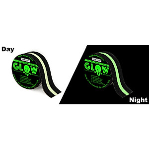 Anti-Slip Glow in The Dark Grip Tape - Non-Slip Adhesive Grip for Slippery Suerfaces, Stairs, Rails, Steps, Gaffers, Tread, Traction - Bonus 10 Dots and 10 Stars - 2 Inches Wide by 14 Feet Long - Ind