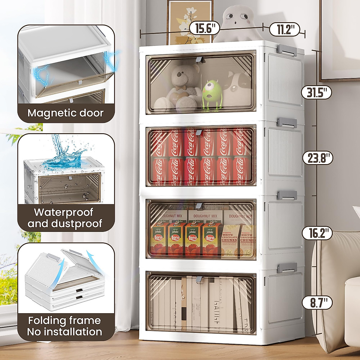 AHEONLAR 4 Tier Plastic Storage Bins with Drawers - Foldable Stackable Storage Bins with Lids - Closet Craft Organizers and Storage - 24QT Plastic Drawer Storage for Bedroom Study Toy Room Office