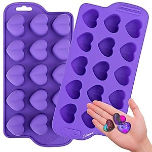 Bakerpan Silicone Chocolate Heart Mold, Heart Shaped Jelly and Ice Tray, Candy Mold, 15 Cavities - Set of 2