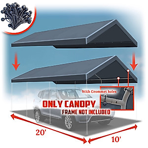 YardGrow 10x20 FT Carport Replacement Canopy Cover Garage Shelter Outdoor Carport Canopy Top Tent Shelter Tarp, Canopy ONLY (Grey)