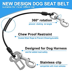 Mi Metty Dog Seat Belt Harness for Car,2pcs Dog Seatbelt of Coated Wire Leash Safety Restraint,No Chew Tether Cable Vehicle Dog Accessories,Double Clips & Latch (Black, 32 inch/80 CM)