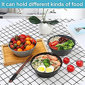 DUOLUV Cereal Bowls 36 OZ, Set of 12 Unbreakable Wheat Straw Plastic Serving Snack Bowls Dishwasher Microwave Safe Reusable Large Soup Dessert Bowls for Kitchen Parties Camping Black Gray