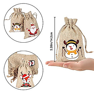 XIMISHOP 36pcs Christmas Burlap gift Bags Xmas Linen Jute goodies Treat Candy Bags With Drawstring for Christmas Party Supplies.