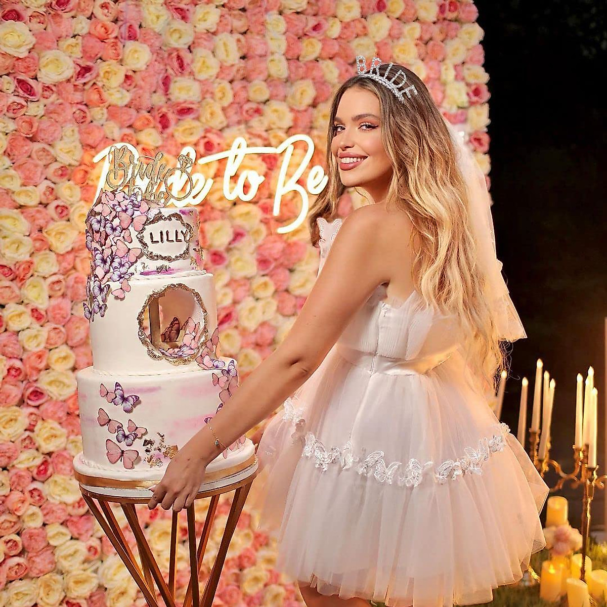 ZHENNAN Bride To Be Set, Silver Bride Headbands& White Bride Veil with Comb& Silver Bride to be Sash, 3 PCS Glitter Bridal Set Bachelorette Party Favors Bridal Shower Decoration Gifts for Bride