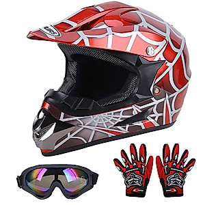 OUMURS DOT Youth Dirt Bike Helmet,Kids ATV Helmets with Gloves Goggles for Youth Boys Girls 5-14 Ages,Four Wheeler Helmet Kids Motocross BMX MX UTV Snowmobile Go Kart Full Riding Racing Skateboard