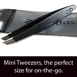 Zizzili Basics Mini Slant Tweezers - Best Tweezers for Eyebrow, Facial Hair Removal and your Precision Needs (Midnight Ombre)