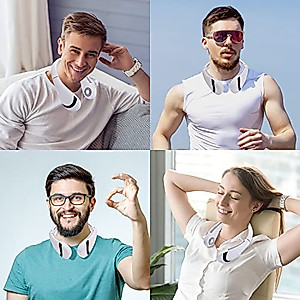 SKD RV Tech Portable Neck Fan, 5000mAh Foldable Personal Fan, Up to 12 Hours Hands-Free Bladeless Fan, Adjustable Portable Fan with USB Charging 3 Speeds for Kitchen, Office, Outdoor - White