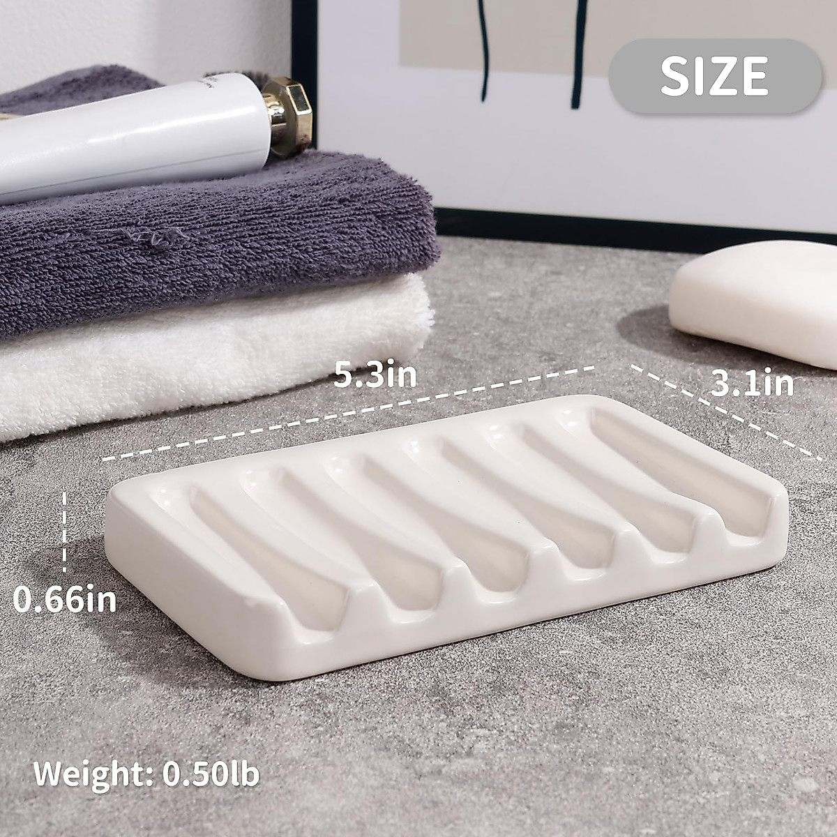 Soap Dish, Ceramic Self Draining Soap Holder, Beige Bar Soap Holder for Shower, Soap Dishes for Bathroom, Easy to Clean Keeps Soap Dry, ANTIS'S HOME