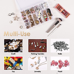 QUEFE 3 Pack 36 Grids Clear Plastic Organizer Storage Box Container, Craft Storage with Adjustable Dividers for Beads, Art DIY, Crafts, Jewelry, Fishing Tackle with Label Stickers