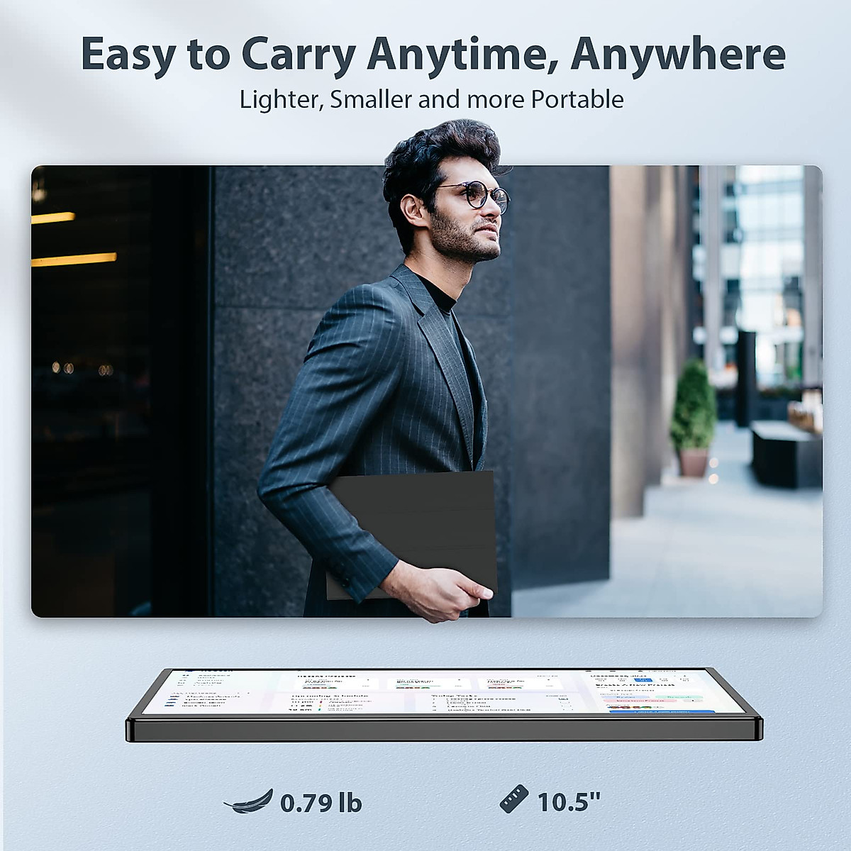 Miktver Portable Monitor, 10.5 Inch FHD 1920x1280 IPS 100% SRGB Small Laptop Monitor for Computer PC Phone Mac Xbox PS4, USB C HDMI Gaming Monitor Ultra-Slim IPS Display with Smart Cover