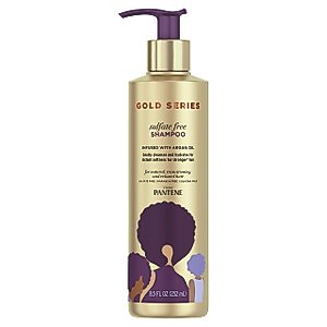 Pantene Gold Series Argan Oil from ProV for Natural and Curly Textured Hair, Sulfate Free Shampoo, 8.5 Fl Oz