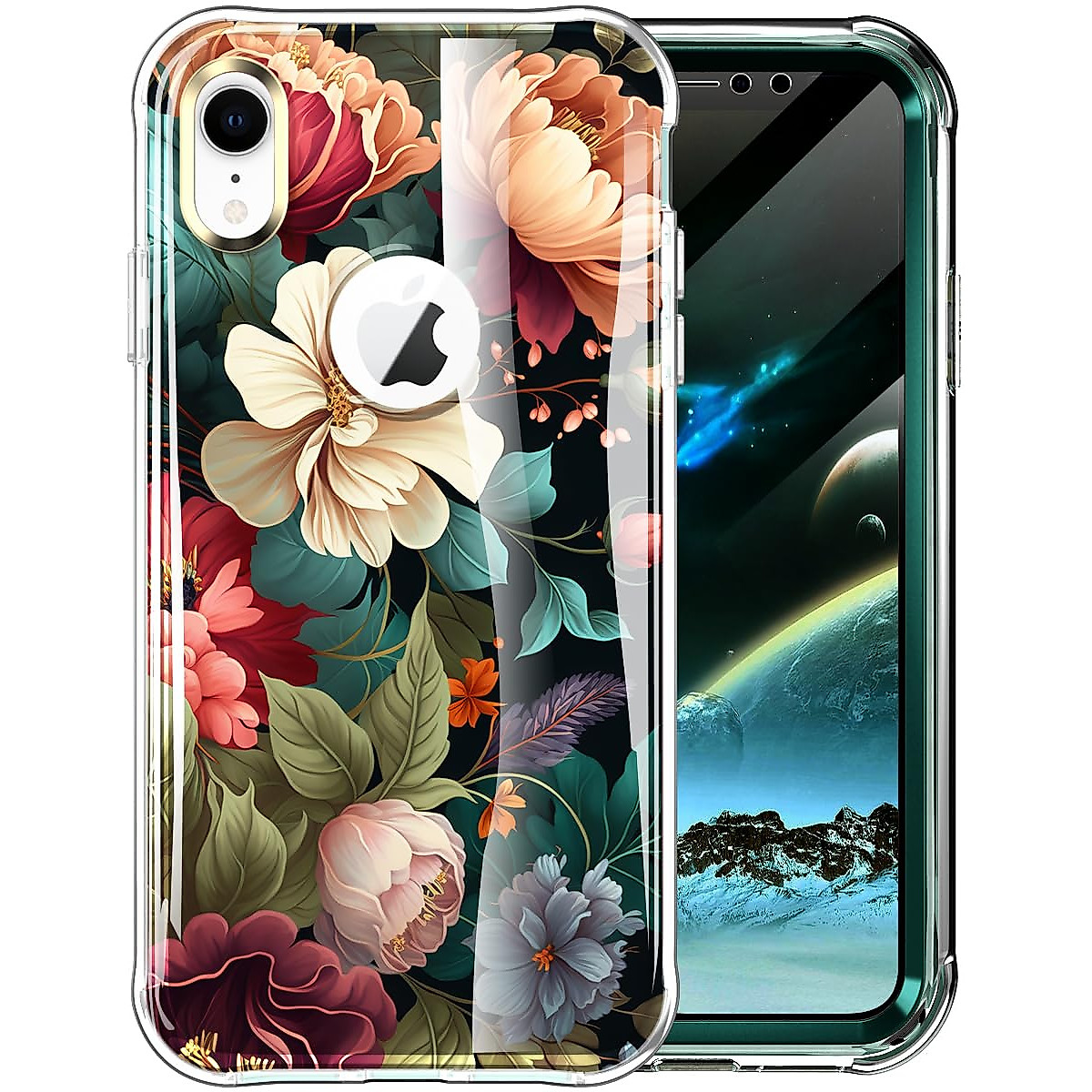Turquiase Cute Flower Case for iPhone XR 6.1 inch Built with Screen Protector, Lightweight and Stylish Full Body Shockproof Protective Rugged TPU Case for Women/Girls