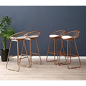 Kirpi Bar Stools Set of 4, Rose Gold Bar Height Bar Chairs 30" Seat, Kitchen Island Barstools Metal, Modern High Counter Stools with White Seat Cushion (4, Rose Gold)
