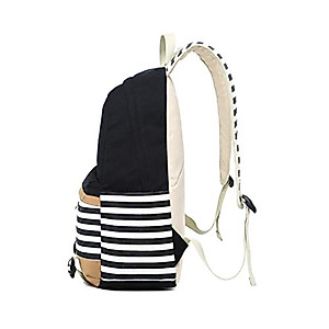 Gazigo Girls School Backpack Causal Canvas Stripe Backpack Cute Teen Backpacks For Girls School Bag (Black)