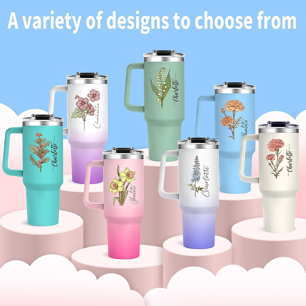 Personalized Birthday Gifts for Women-40oz Customized Birth Month Flower Tumbler with Name for Mom Grandma Aunts Sister Bestie on Birthdays,Mothers Day Christmas, Custom Female Birth Flower Gift,04