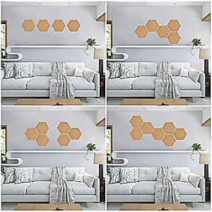 Self-Adhesive Cork Board Cork Tiles 8 Pcs Wall Bulletin Board 12" x10.2" Hexagon Cork Tile, Not Hurt Wall, Natural Message Pin CorkBoard for School/Home/Class/Kitchen & Office Decor Photo Display Memo