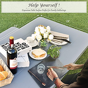 Giantex Picnic Table Bench Set Outdoor Camping All Weather Metal Base Wood-Like Texture Backyard Poolside Dining Party Garden Patio Lawn Deck Furniture Large Camping Picnic Tables for Adult (Gray)