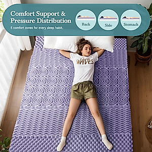 HOOMIC 3 Inch Queen Memory Foam Mattress Topper, 5-Zone Lavender Cooling Gel Infusion, CertiPUR-US Certified, Purple