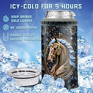 Personalized Horse Can Cooler 4 in 1 Holder Cup with Lid Customized Name 16oz Beer Drinking Gifts for Women Men Girl Birthday Father's Day Mother's day