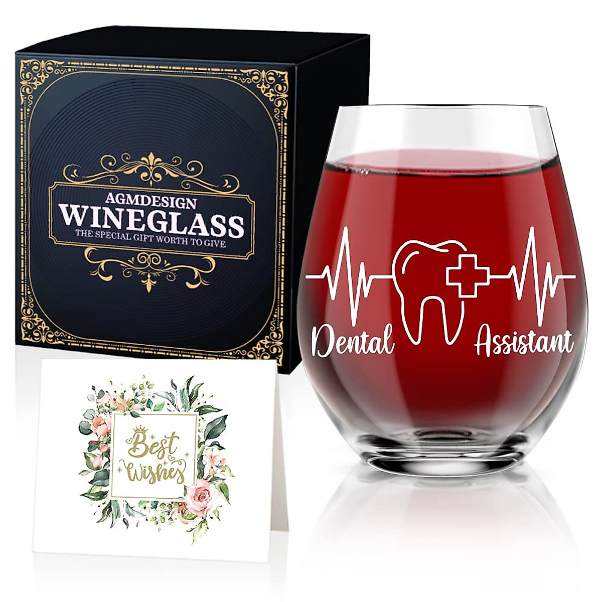 AGMDESIGN Funny Dental Assistant Wine Glass Gift Box, Inspirational Gifts for Dental Office, Glass Gifts for Dental Assistants, Gifts for Women, Gift for Dental Student