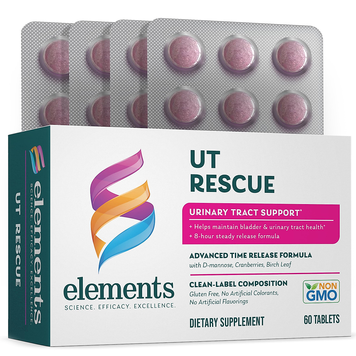 Elements UT Rescue, 60 Tablets (30 Day Supply), Urinary Tract Support Supplement, Bladder and Urinary Tract Health Support and Cleanse, Gluten Free