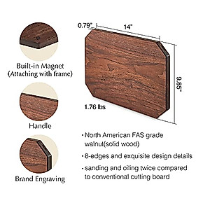 Heriter I Solid Walnut Octagonal Wood Cutting & Serving Board with Stainless Steel Stand/Frame I Modern kitchen I Clean up kitchen I wood cutting boards x 1, Magnetic Stainless Steel Stand x 1