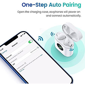 True Wireless Earbuds Bluetooth Headphones 35H Playtime Stereo Sound Earphones Wireless Charging Case & Power Display Sweat-Proof Bluetooth 5.0 Button Headset with Built-in Mic for Sports CAPOXO-M1FA