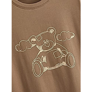 SOLY HUX Women's Cartoon Bear Print Short Sleeve Tee Casual Summer T Shirt Top Mocha Brown L