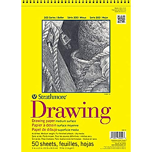 Strathmore 300 Series Drawing Paper Pad, Top Wire Bound, 9x12 inches, 50 Sheets (70lb/114g) - Artist Paper for Adults and Students - Charcoal, Colored Pencil, Ink, Pastel, Marker