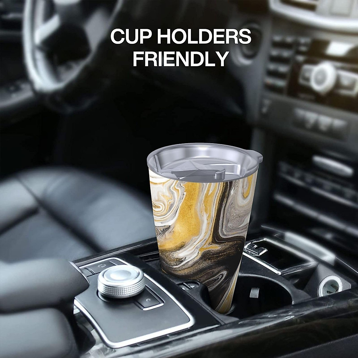 Black and Gold Swirl liquid ink marble 20oz Tumbler Stainless Steel Vacuum Insulated Coffee Travel Mug, Durable Coffee Travel Mug with Splash-Proof Lid Metal Straw and Brush Thermal Cup for Outdoor