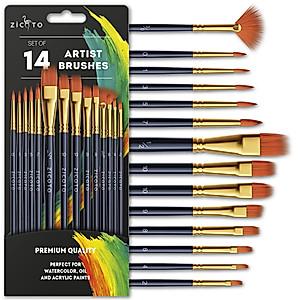 Quality Artist Paint Brush Set of 14 - Painting Brushes for Kids, Adults or Professionals and Easy to Use for Watercolor, Oil or Acrylic Painting - Perfect for Your Canvas, Paper or Fabric Styled Art