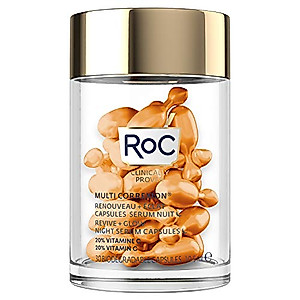 RoC Multi Correxion Revive + Glow 20% Pure Vitamin C Night Serum Capsules for Brightening, Dark Spots, and Texture