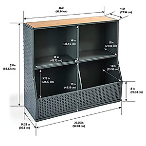 Badger Basket Metal and Bamboo Multi-Bin Charcoal/Natural Storage Cubby