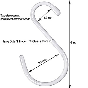 DINGEE 6 inch Non Slip Rubber Coated White S Hook Heavy Duty,6 Pack Large Vinyl Coated S Hooks, Metal S Shaped Hanger Hooks for Hanging Plants Outdoor,Closet Rod ,Jeans, Pot Pan Cups Towels Hats
